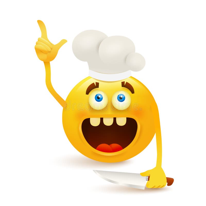 Yellow Smile Roung Face in Chef Hat with Knife Stock Illustration ...