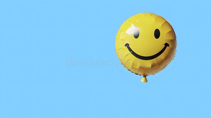 Yellow Smiley Balloon Against a Blue Background Stock Illustration ...