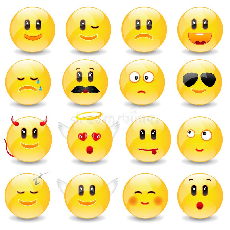 Yellow Smiley Balls with Positive and Negative Emotions Stock Vector ...