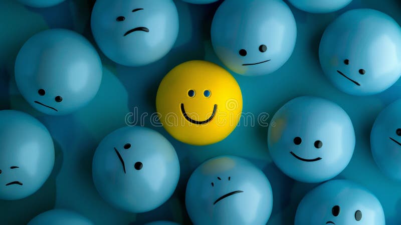 A Yellow Smiley in a Crowd, Difference Concept Stock Image - Image of ...