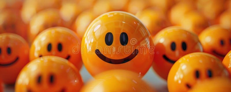 Yellow Smiley Face Ball Standing Out from the Crowd Stock Illustration ...