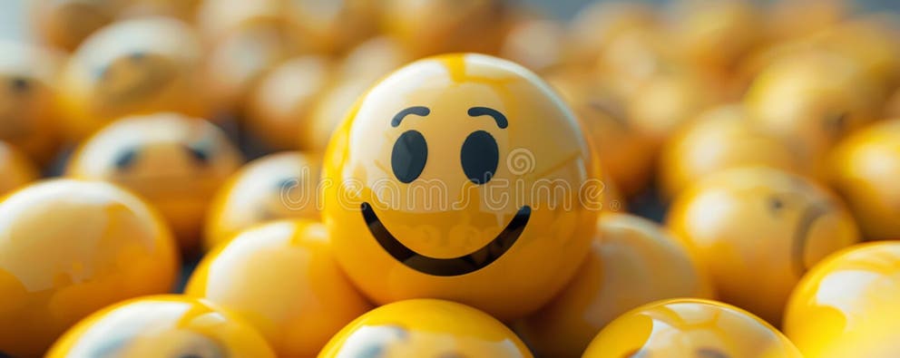 Yellow Smiley Face Ball Standing Out from the Crowd Stock Illustration ...