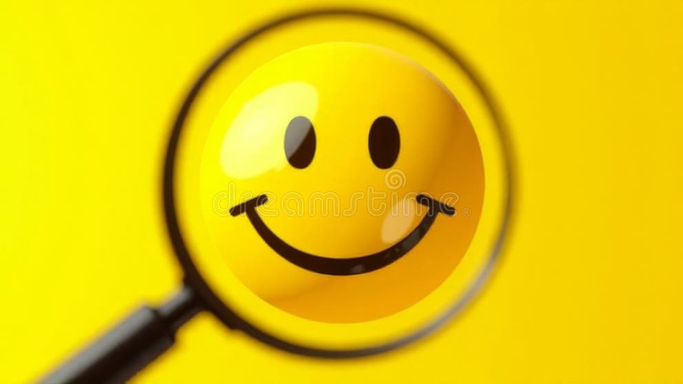 Yellow Smiley Face in Magnifying Glass Stock Illustration ...