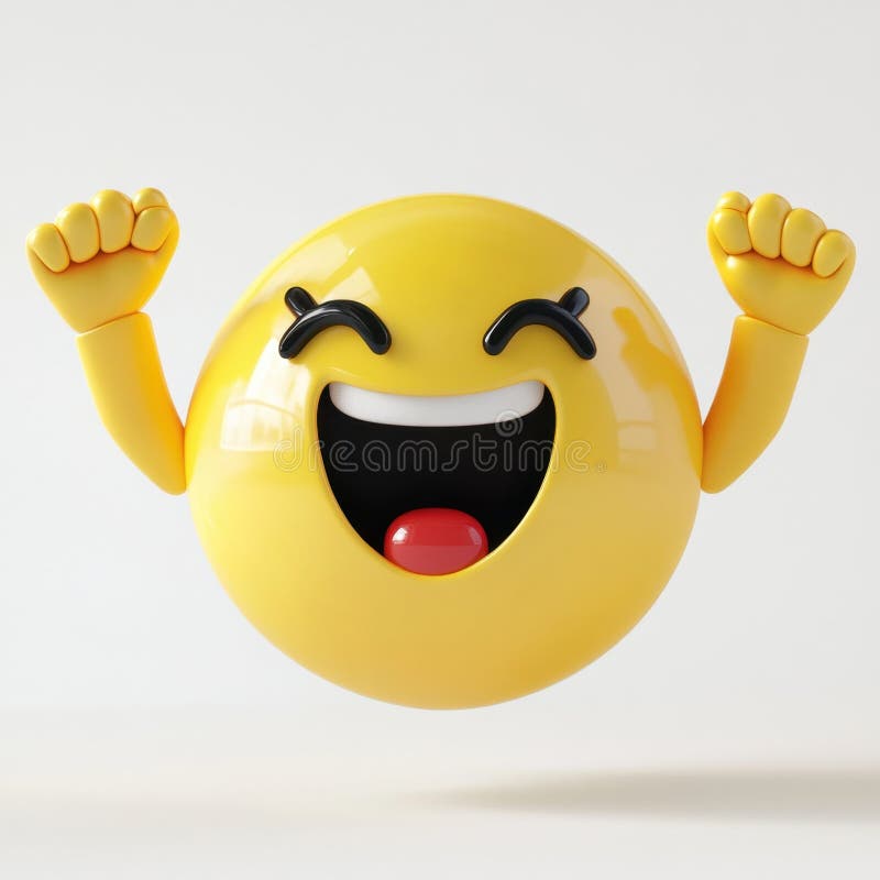 A Yellow Smiley Face with Red Lips is Raised in the Air Stock ...