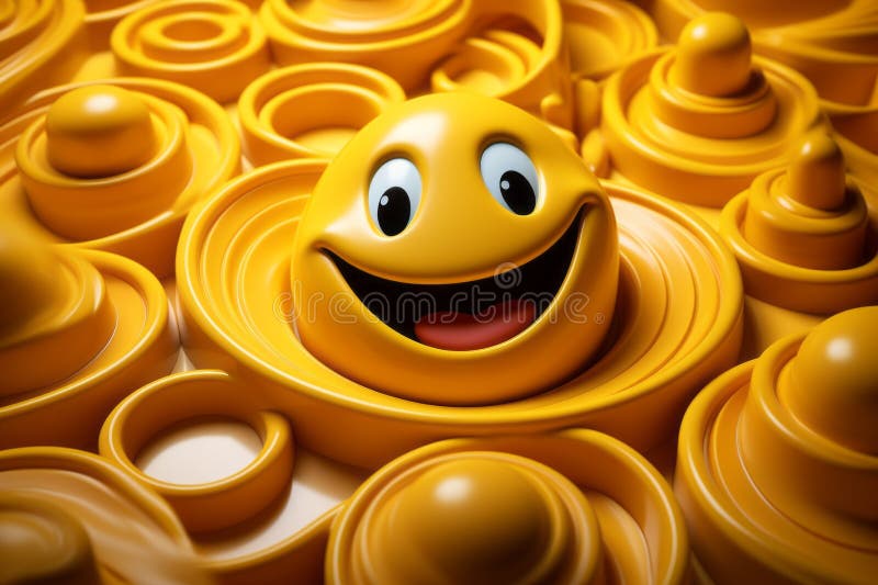 A Yellow Smiley Face Surrounded by Yellow Circles Stock Illustration ...
