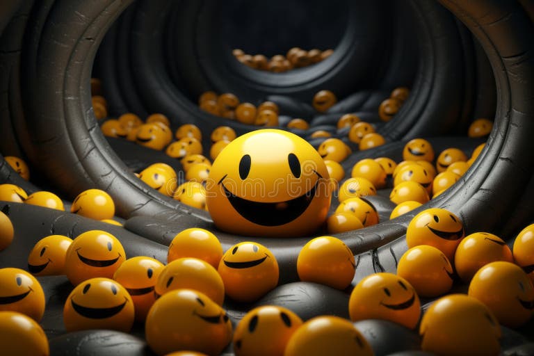 A Yellow Smiley Face Surrounded by Many Other Smiley Faces Stock ...