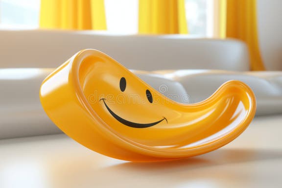 A Yellow Smiley Face on a Table in Front of a Couch Stock Illustration ...