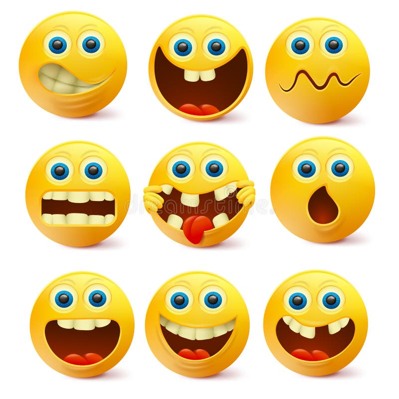 Yellow Smiley Faces. Emoji Characters Template Stock Illustration ...