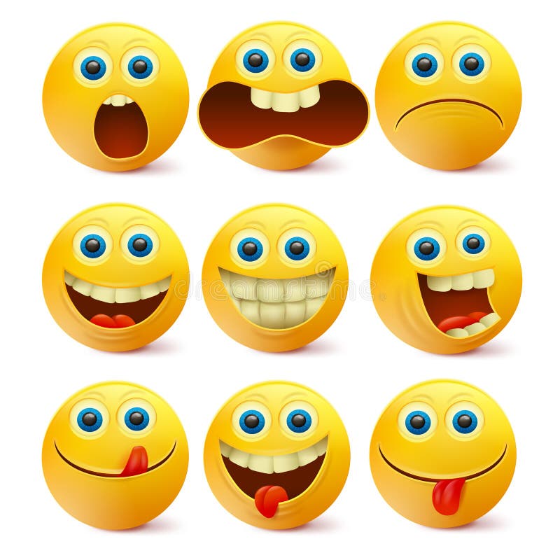 Yellow Smiley Faces. Emoji Characters Template Stock Illustration ...
