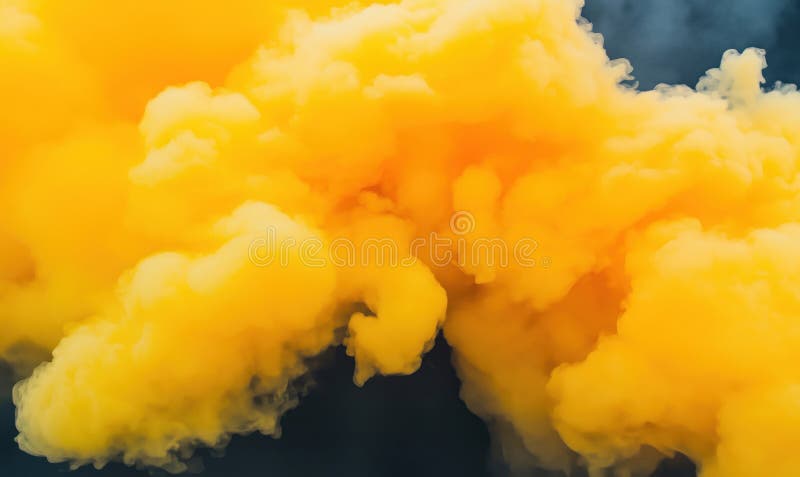 Yellow Smoke Cloud, Vibrant and Dense, Swirling Against Dark Background ...