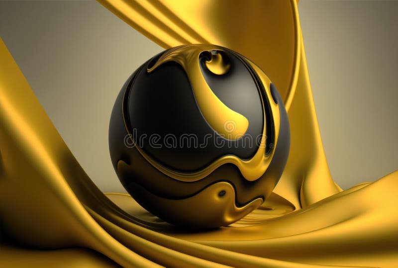 Yellow Smooth Silk and Sphere with Liquid Pattern Backgroud. Generative ...