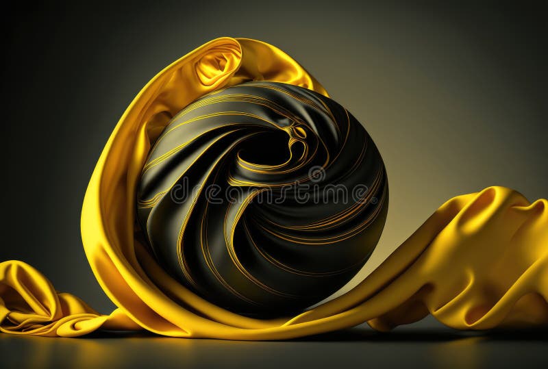 Yellow Smooth Silk and Sphere with Liquid Pattern Backgroud. Generative ...