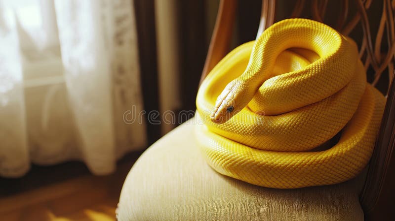 A Yellow Snake Coiled on a Chair in a Sunlit Room Stock Photo - Image ...