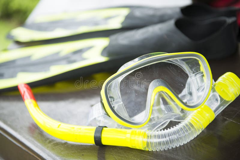 Yellow Snorkelling Mask and Flipper Stock Photo - Image of diving, swim ...