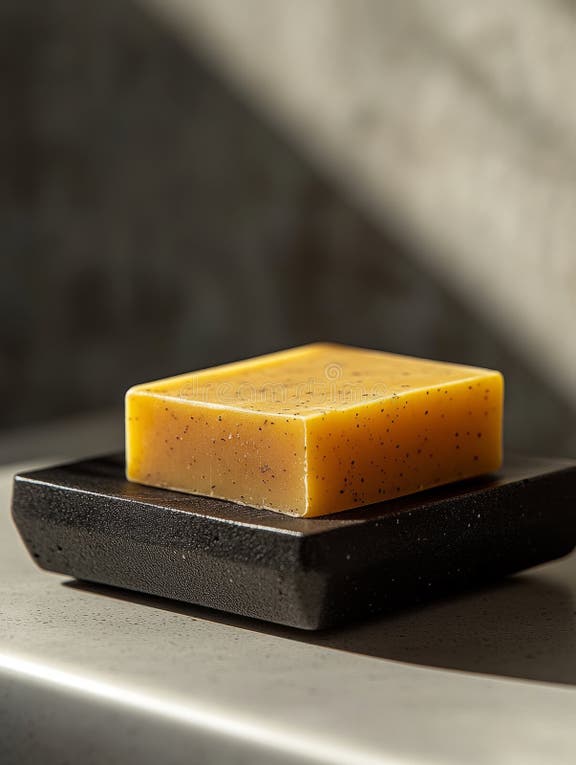 Yellow Soap Bar on a Black Dish in Sunlight. Stock Photo - Image of ...