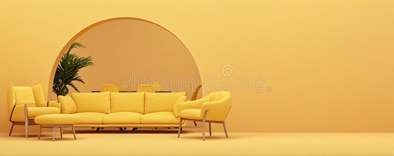 Yellow Sofa Set in a Yellow Room, Warm Feeling, Interior Decoration ...