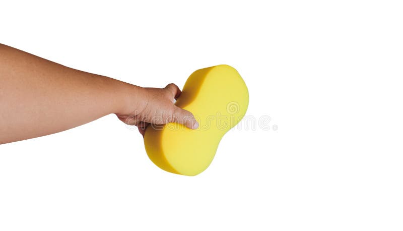 Yellow Soft Sponge in Hand on White Stock Image - Image of utensil ...
