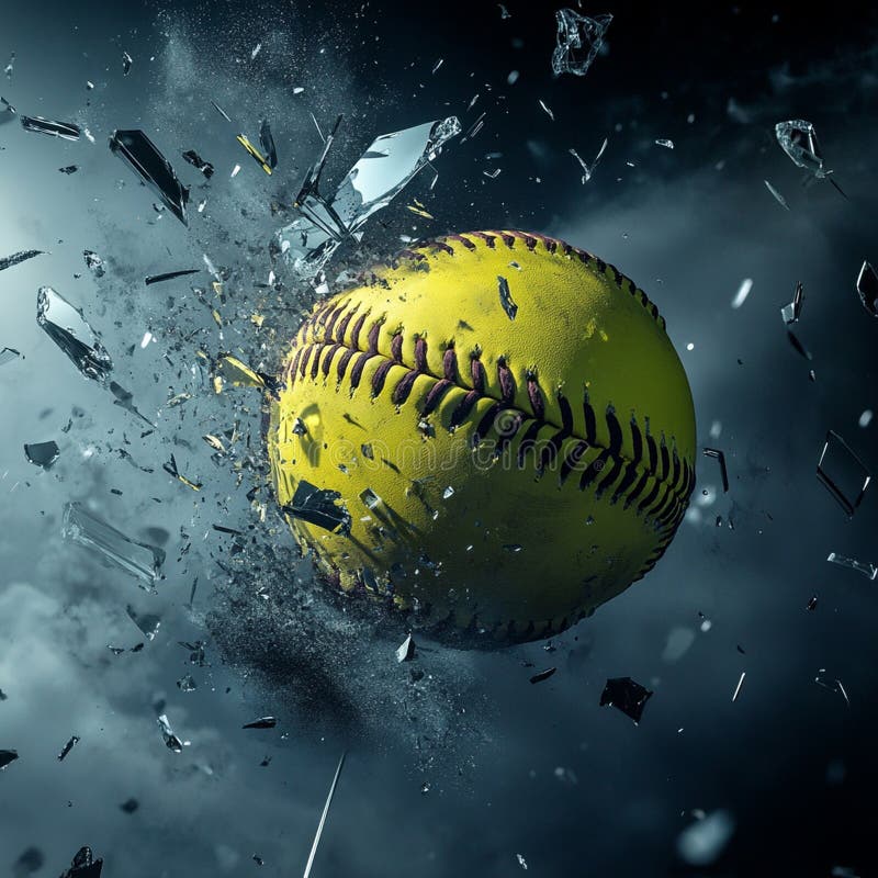 A Yellow Softball Explodes through the Glass Stock Illustration ...