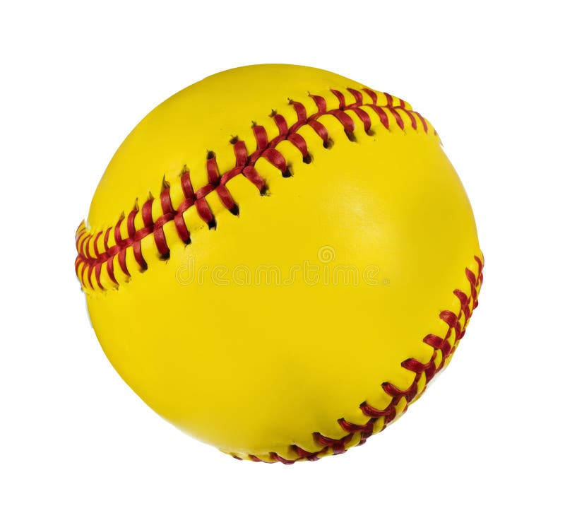 Yellow Softball with Red Stitching Isolated on White Stock Illustration ...