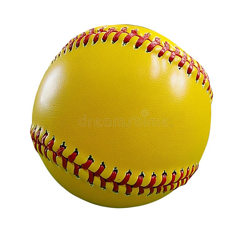 Yellow Softball with Red Stitching - Isolated on White Background Stock ...