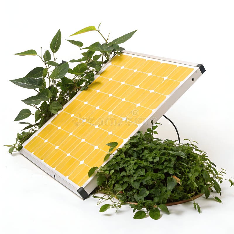 Yellow Solar Panel with Plants Isolated on White Background Stock ...
