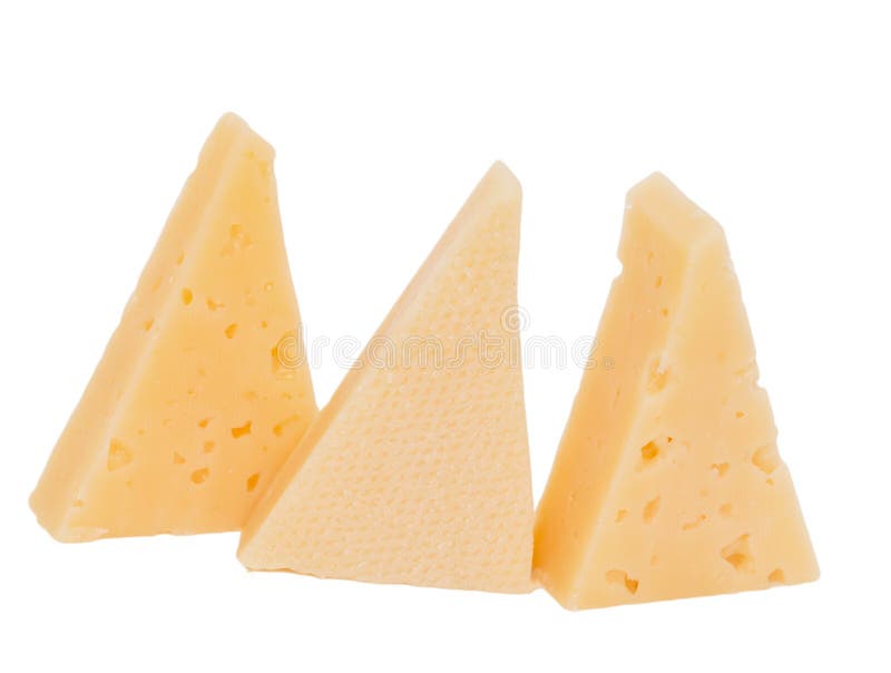 Yellow Solid Cheese Pieces on the White Background Stock Image - Image ...