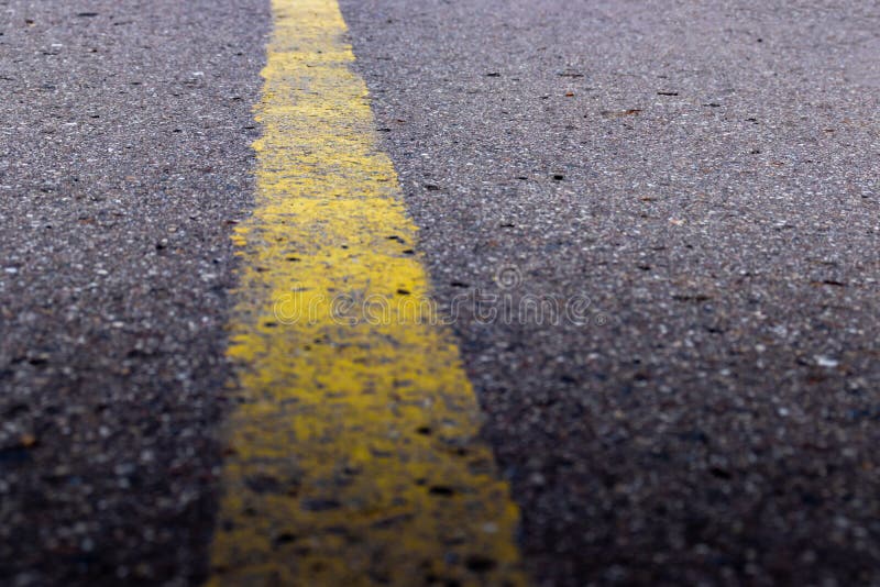 Yellow Solid Line, Grunge Single Road Marking on Asphalt, Background ...