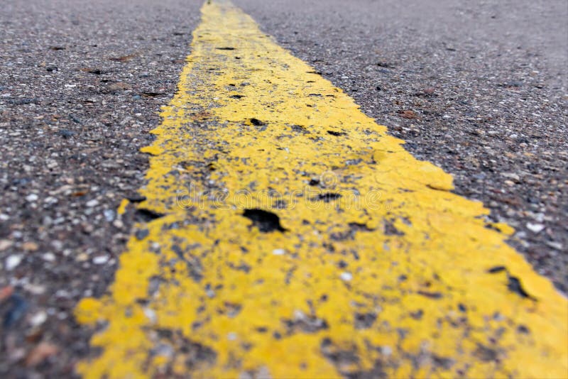 Yellow Solid Line, Grunge Single Road Marking on Asphalt Close Up ...