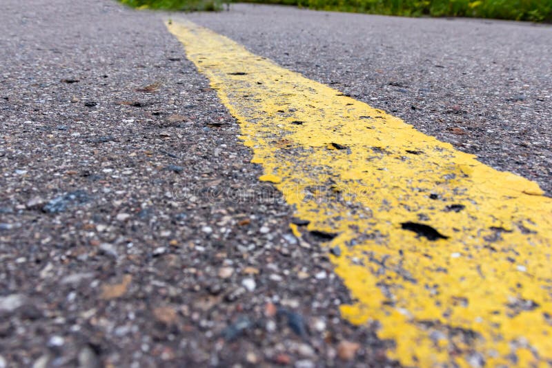 Yellow Solid Line, Grunge Single Road Marking on Asphalt, Background ...