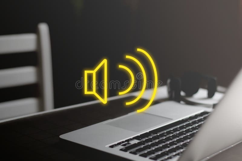 Yellow Sound Megaphone Speaker Icon on Minimal Workplace Background ...
