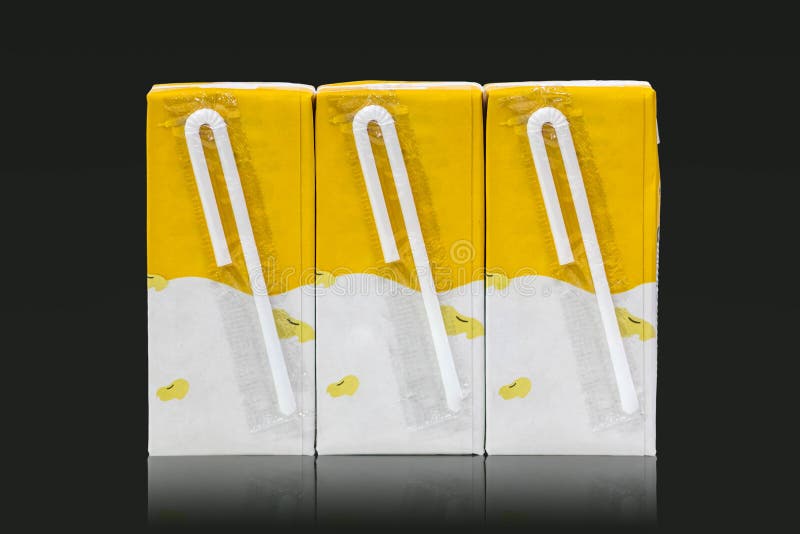 Yellow Soy Milk Boxes Isolated on a Black Stock Illustration ...