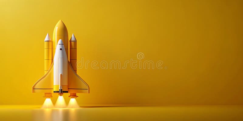 Yellow Space Shuttle or Rocket on Yellow Background Minimalism ...