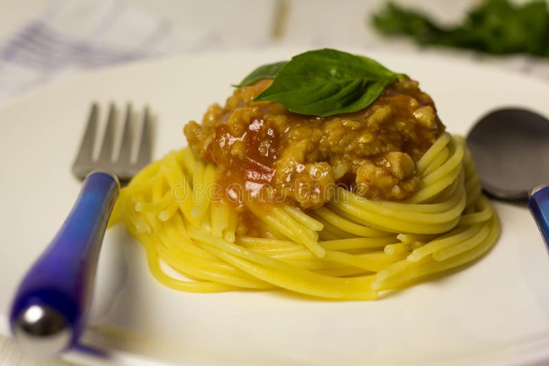 The Yellow Spaghetti Line is on the Plate Stock Image - Image of meal ...