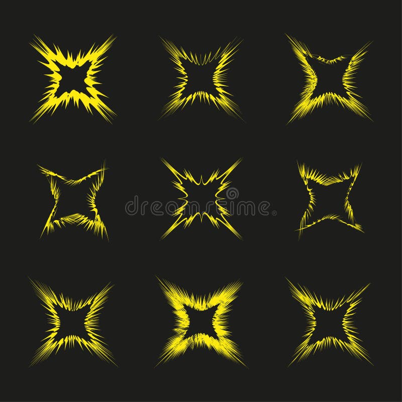 Yellow Spark Icons. Luminous Star Set. Glowing Flare Vector. Black ...