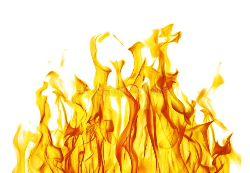 Yellow Sparks of Bright Large Flame on White Stock Photo - Image of ...