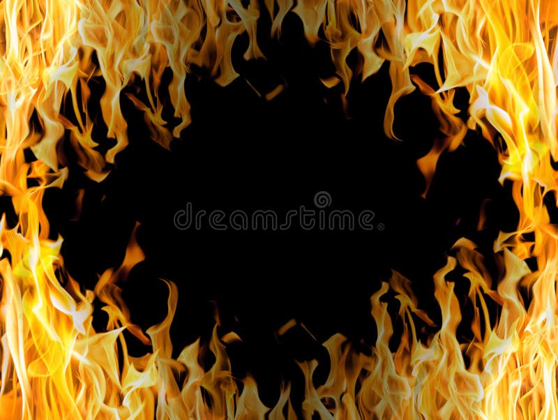 Yellow Sparks Of Large Bright Fire Frame On Black Stock Image - Image ...