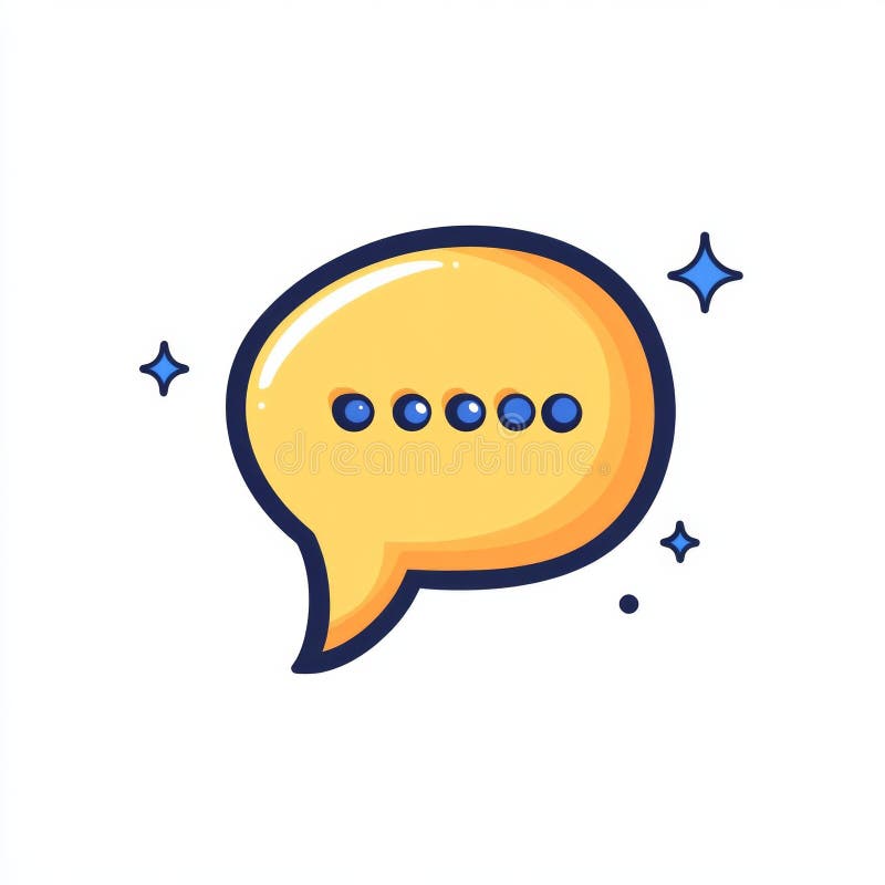 Yellow Speech Bubble Icon with Five Dots and Blue Stars on White ...