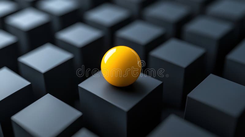 Yellow Sphere on Black Cubes Background Concept of Uniqueness and ...