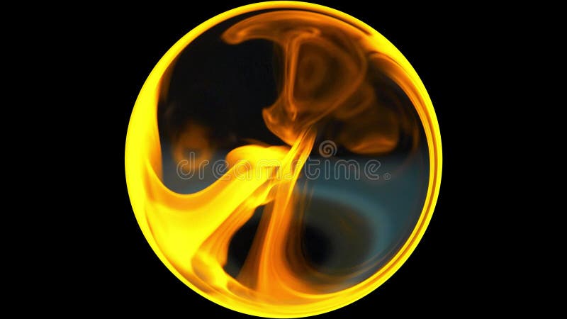 Yellow Sphere with Fire Inside. Yellow Blue Fireball at Black ...