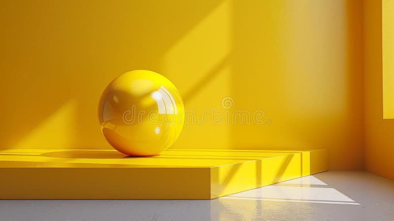 Yellow Sphere in Minimalistic Yellow Room - Generative Ai Stock ...