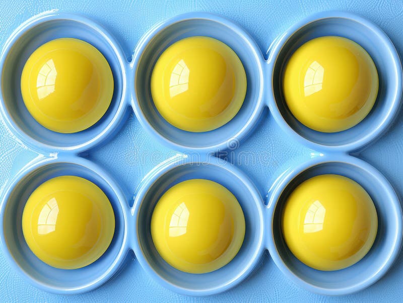 Yellow Spheres Arranged in Blue Containers with Reflective Surfaces ...