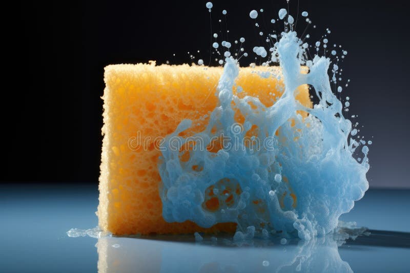 Yellow Sponge with Blue Liquid Splashing Out of it Stock Illustration ...