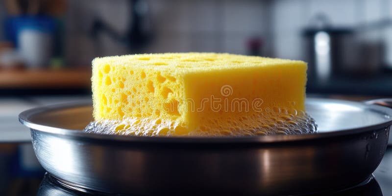 Yellow Sponge on Metal Pan stock image. Image of utility - 381703889
