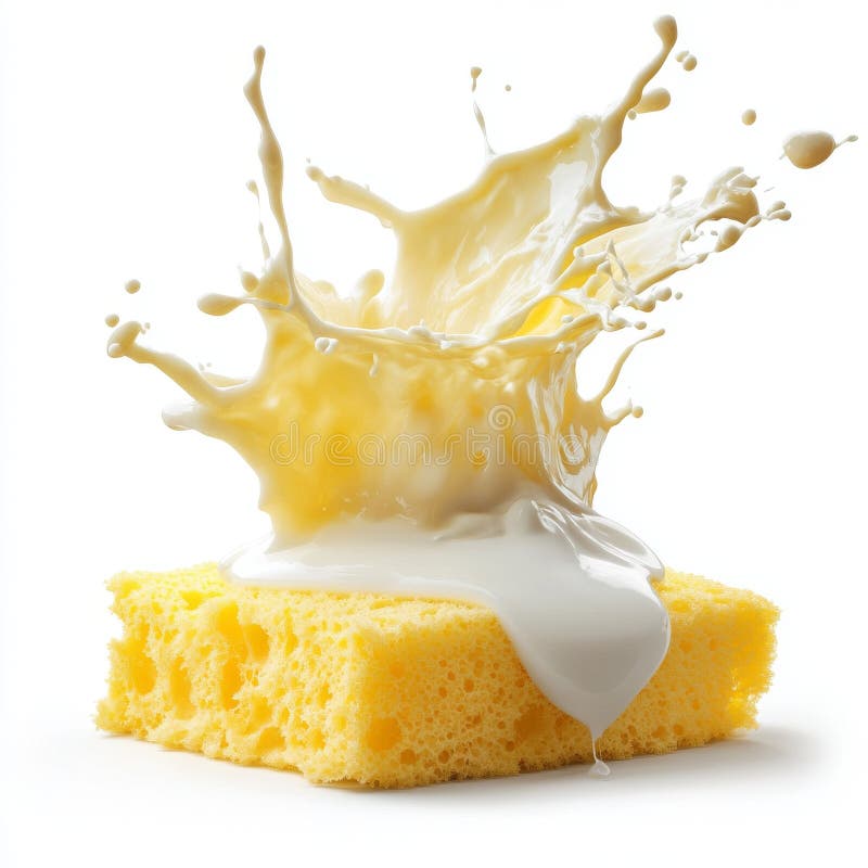 A Yellow Sponge Soaked in a Sudsy Splash of White Foam Stock Photo ...