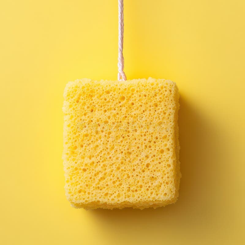 Yellow Sponge on String Yellow Backdrop Stock Photo - Image of handy ...