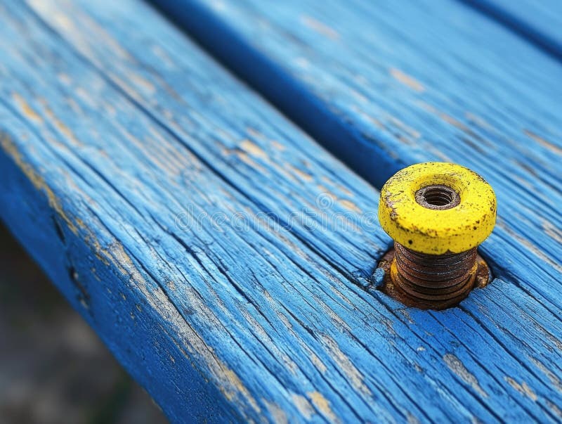 Yellow Spool on Blue Bench stock photo. Image of color - 373174102