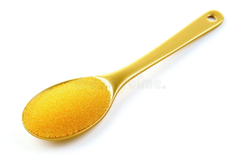 A Yellow Spoon Filled with Uniform Yellow Spheres on a White Background ...