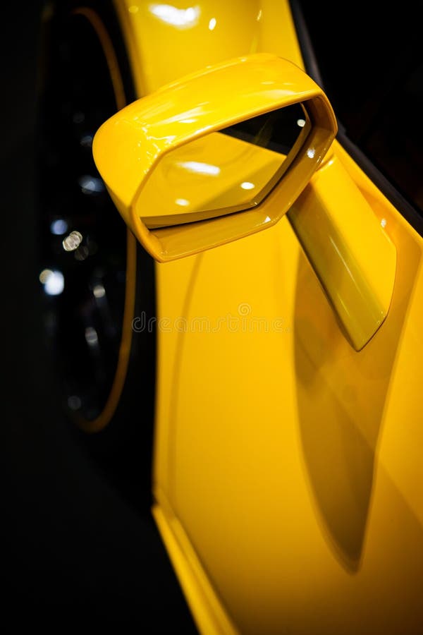 Yellow Sport Car Side Rear View Mirror Stock Image - Image of ...