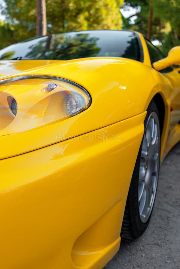 Yellow sports car stock image. Image of hood, speed - 359371329