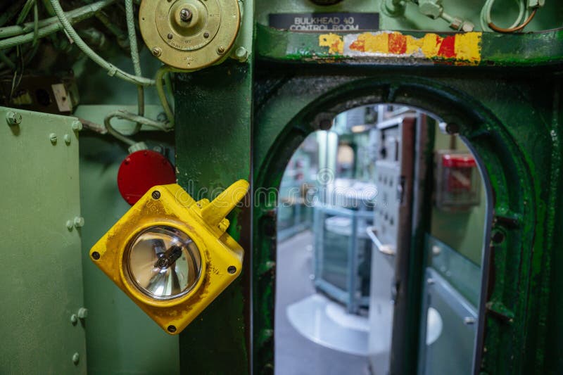 Yellow Spotlight and Hatchway in Submarine Control Room Stock Image ...